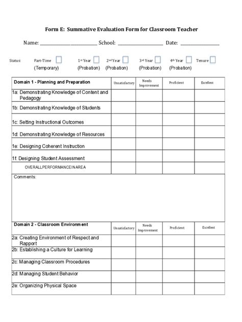Fillable Online Summative Evaluation Form For Classroom Teacher Name Fax Email Print Pdffiller