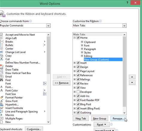 How To Customize Existing Tabs On The Ribbon In Office 2013