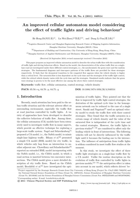 Pdf An Improved Cellular Automaton Model Considering The Effect Of Traffic Lights And Driving