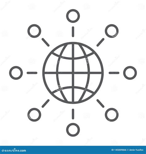 International Communication Thin Line Icon World And Connect Global Connection Sign Vector