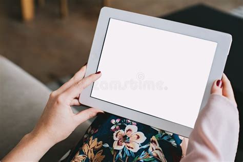 Closeup Woman Hand Holding Tablet Portable Devices Stock Image Image Of Devices Closeup