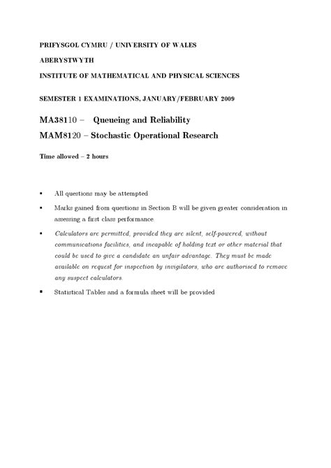 Electrical Relay Stochastic Operational Research Exam Exams Research Methods For Managers