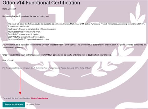 Odoo Certification Test