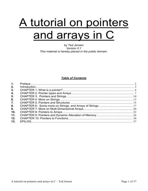 A Tutorial On Pointers And Arrays In C By Ted Jensen Version 01