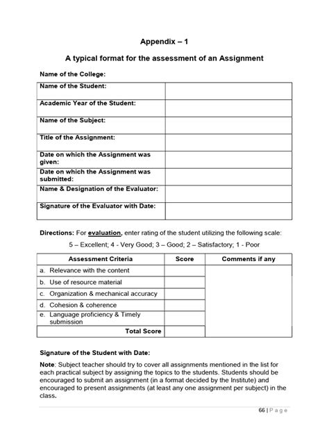 Format For Assessment Of Assignment And Field Visit Pdf Career And Growth Art