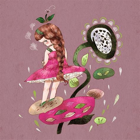 애뽈 On Instagram 심통 맞은 꽃의 요정 뾰로통한 심보 때문인지 피운 꽃 모양도 괴상하네요 일러스트 일러스트레이션 요정 소녀 핑크 Illust