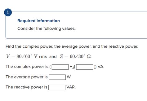Solved Required Information Consider The Following Values Chegg