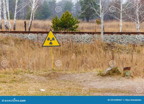 Radiation Warning Sign In Chernobyl Exclusion Zone Ukraine Stock Image