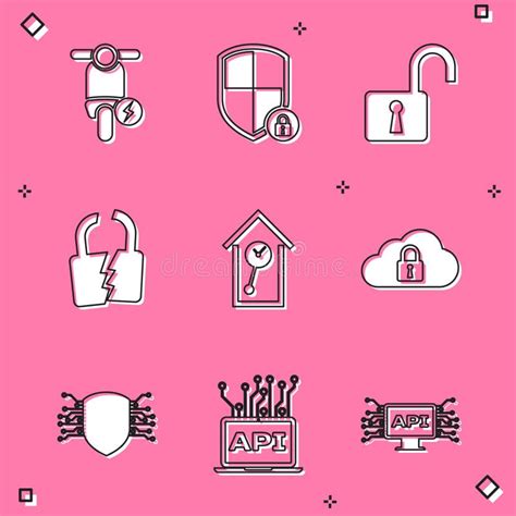 Set Electric Scooter Shield Security With Lock Open Padlock Broken