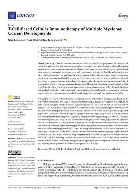 Pdf T Cell Based Cellular Immunotherapy Of Multiple Myeloma Current Developments