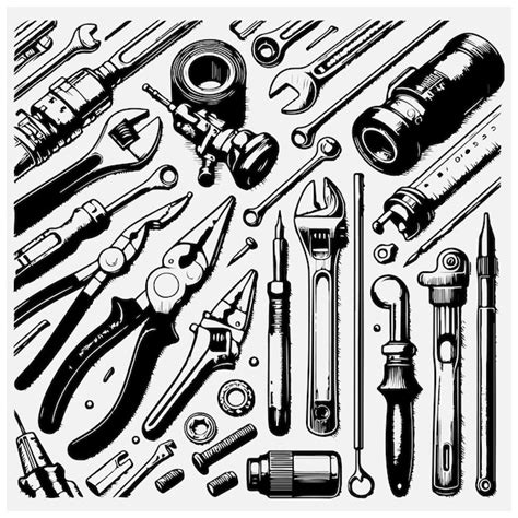 Set Hardware Tools Vector Engraving Stock Illustration Premium Ai
