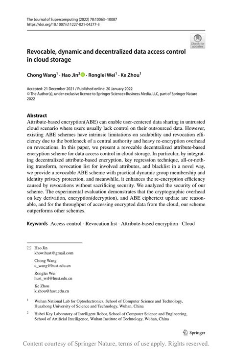 Revocable Dynamic And Decentralized Data Access Control In Cloud Storage Request Pdf