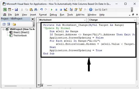 Excel 自动隐藏基于日期的列极客教程