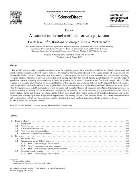 Pdf Review A Tutorial On Kernel Methods For Categorizationmatt