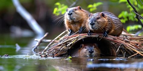 Premium Photo Beavers From North America Constructing A Dam On A