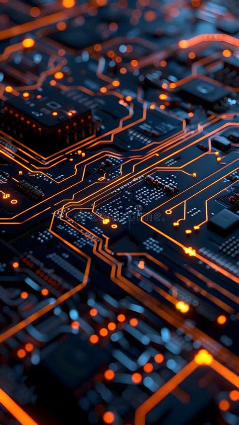 Glowing Orange Circuit Board With Integrated Components Stock Illustration Illustration Of