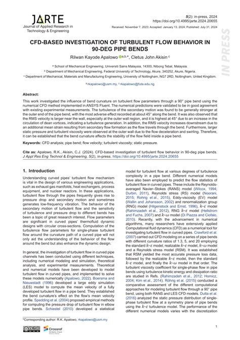 PDF CFD Based Investigation Of Turbulent Flow Behavior In 90 Deg Pipe Bends