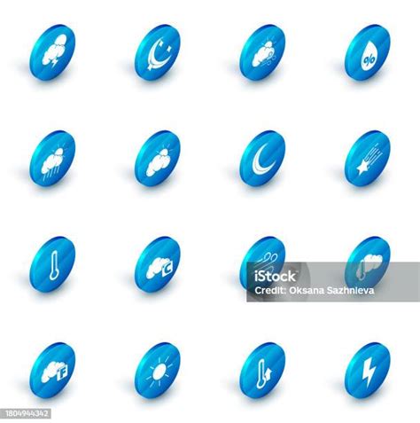 달과 별 바람이 부는 날씨 물방울 비율 비 태양이 있는 구름 온도계 태양 구름 떨어지는 및 아이콘을 설정합니다 벡터 3차원 형태에 대한 스톡 벡터 아트 및 기타 이미지