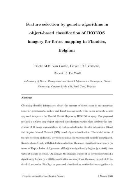 Pdf Feature Selection By Genetic Algorithms In Object Based