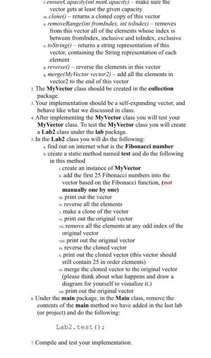 Solved Lab Exercises 1 Implement The Vector As MyVector Chegg Com