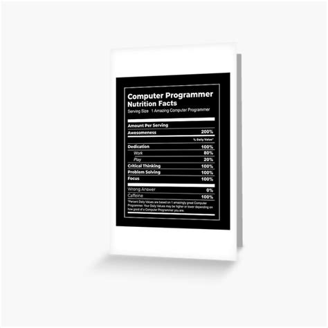 Funny Computer Programmer T Shirt Nutrition Facts Parody Meme Greeting Card By Funnyclan