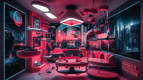 Immersive Virtual Reality Mockup Modern Living Room Interior Design And Screen Display Stock