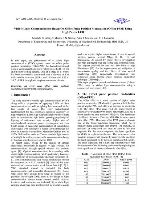 Pdf Visible Light Communication Based On Offset Pulse Position