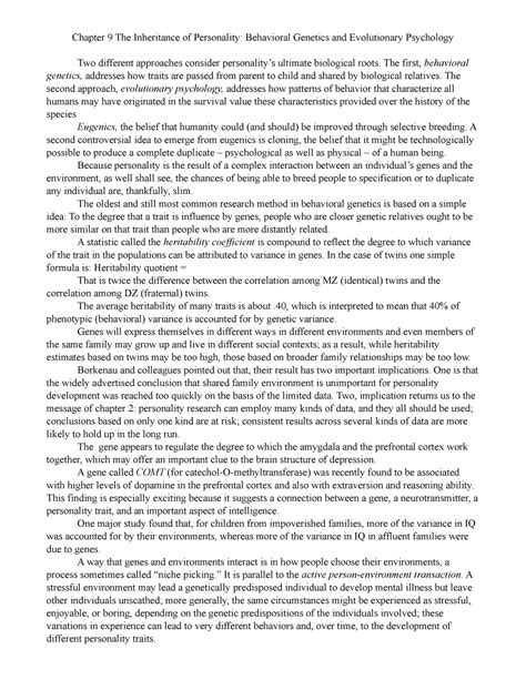 Chapter 9 The Inheritance Of Personality Notes The First Behavioral