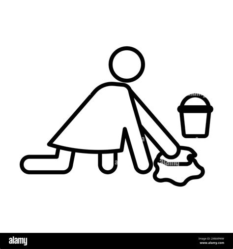 Mopping Floors Icon Linear Logo Mark Set Collection In Black And White