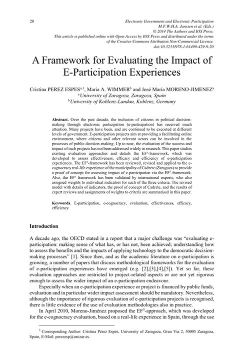 Pdf A Framework For Evaluating The Impact Of E Participation Experiences
