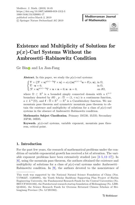 Pdf Existence And Multiplicity Of Solutions For P X Curl Systems Without The Ambrosetti