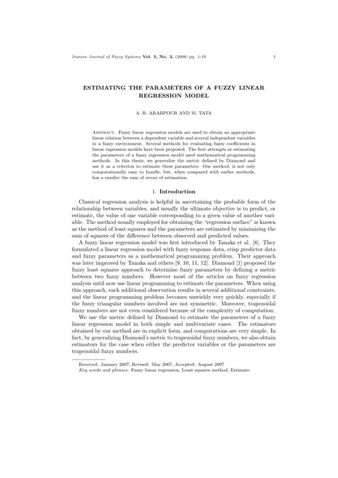 Pdf Estimating The Parameters Of A Fuzzy Linear Regression Model