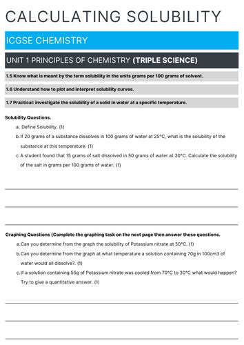 Calculating Solubility Triple Lesson And Worksheet Unit 1 Edexcel Igcse Chemistry