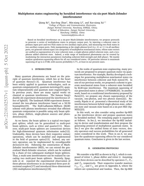 Pdf Multiphoton States Engineering By Heralded Interference Via Six Port Mach Zehnder
