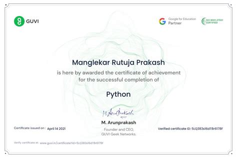 i have successfully completed the python course guvi rutuja manglekar