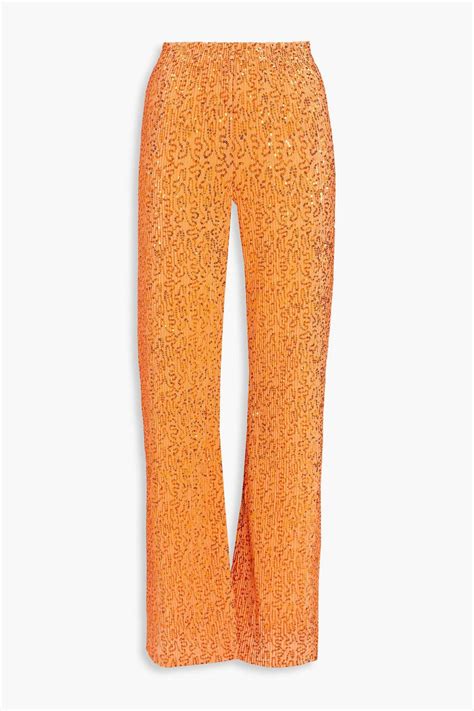 Stine Goya Sequin Embellished Metallic Ribbed Knit Wide Leg Pants In Orange Lyst Uk
