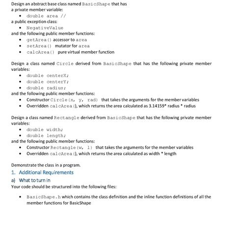 solved design an abstract base class named basicshape that
