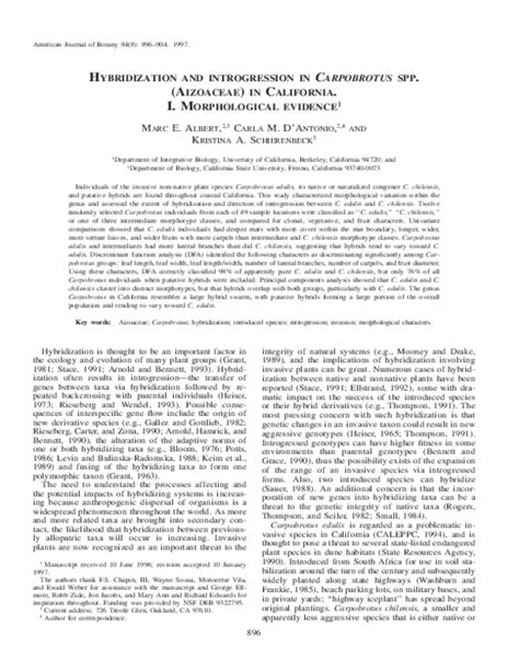Pdf Hybridization And Introgression In Carpobrotus Spp Aizoaceae In California I