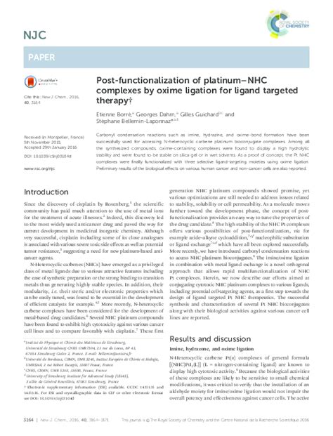 Pdf Post Functionalization Of Platinum Nhc Complexes By Oxime Ligation For Ligand Targeted Therapy