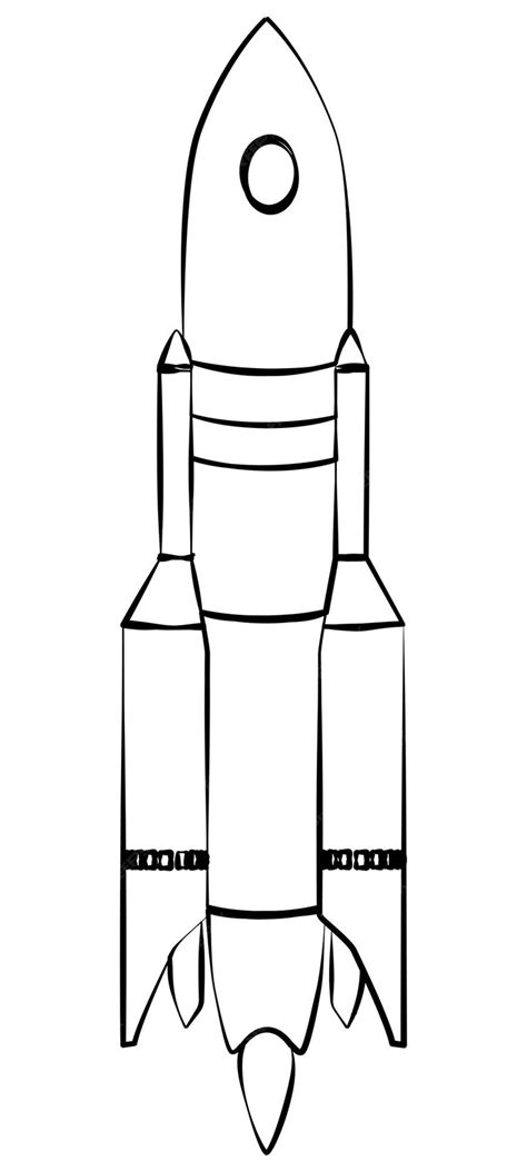 Premium Vector Black Outline Space Rocket With Flame From Nozzles Isolated On White Design Element