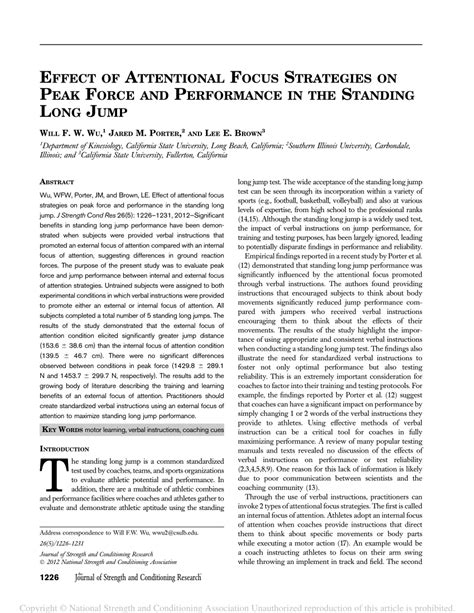 Pdf Effect Of Attentional Focus Strategies On Peak Force And Performance In The Standing Long Jump