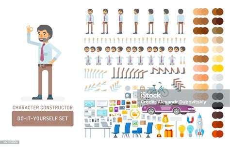 벡터 오피스 셔츠와 바지를 스스로 생성 키트에서 젊은 성인 남자 전체 길이 제스처 감정모든 Infographic 삽화에 대 한 자신의 디자인을 구축 하기 위한 생성자 요소