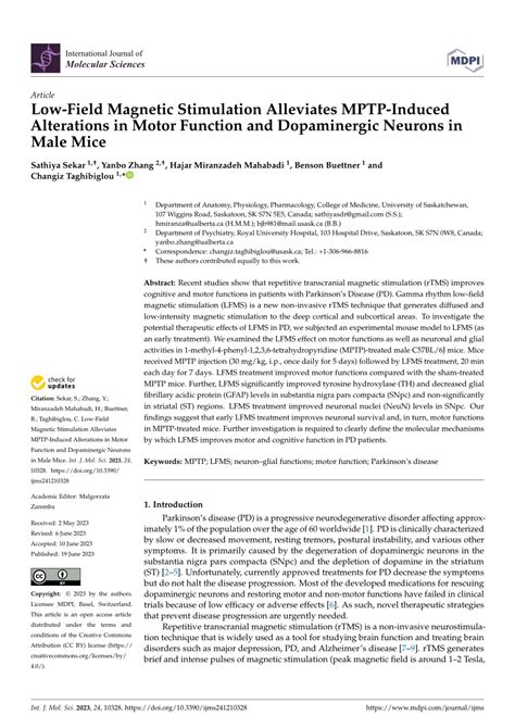 Pdf Low Field Magnetic Stimulation Alleviates Mptp Induced