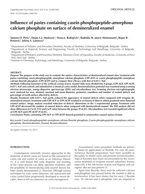 Pdf Influence Of Pastes Containing Casein Phosphopeptide Amorphous Calcium Phosphate On