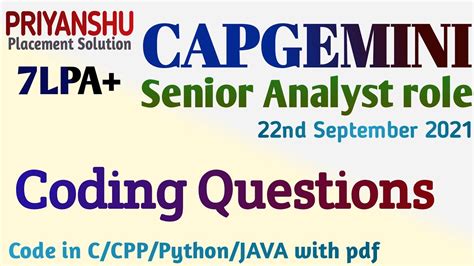 capgemini senior analyst role coding questions capgemini coding questions capgemini coding