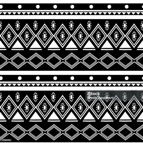 흑인과 백인 아프리카 부족 패턴 배경입니다 추상 전통 민족 손으로 그린 모티프 흑백 색상 패션 섬유 인쇄에 대 한 벡터 일러스트 레이 션 0명에 대한 스톡 벡터 아트 및