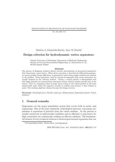 PDF Design Criterion For Hydrodynamic Vortex Separators