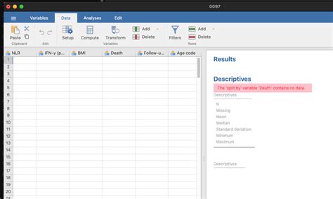 Why Is Jamovi Showing No Data For Some Variables Not Others In A