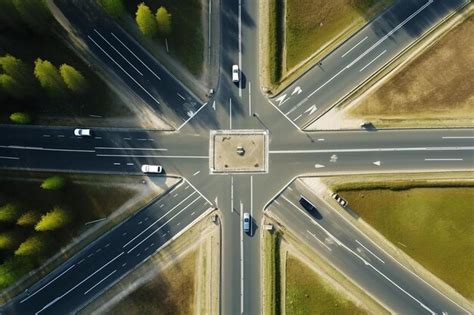 Premium Photo An Aerial View Of A Four Way Intersection