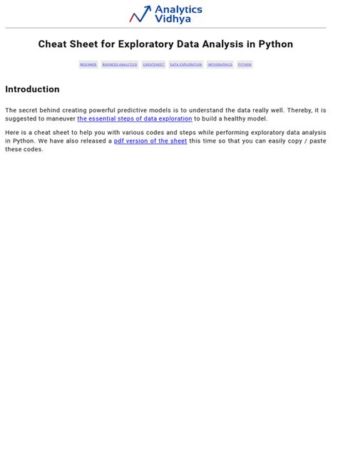 Cheat Sheet For Exploratory Data Analysis In Python Pdf